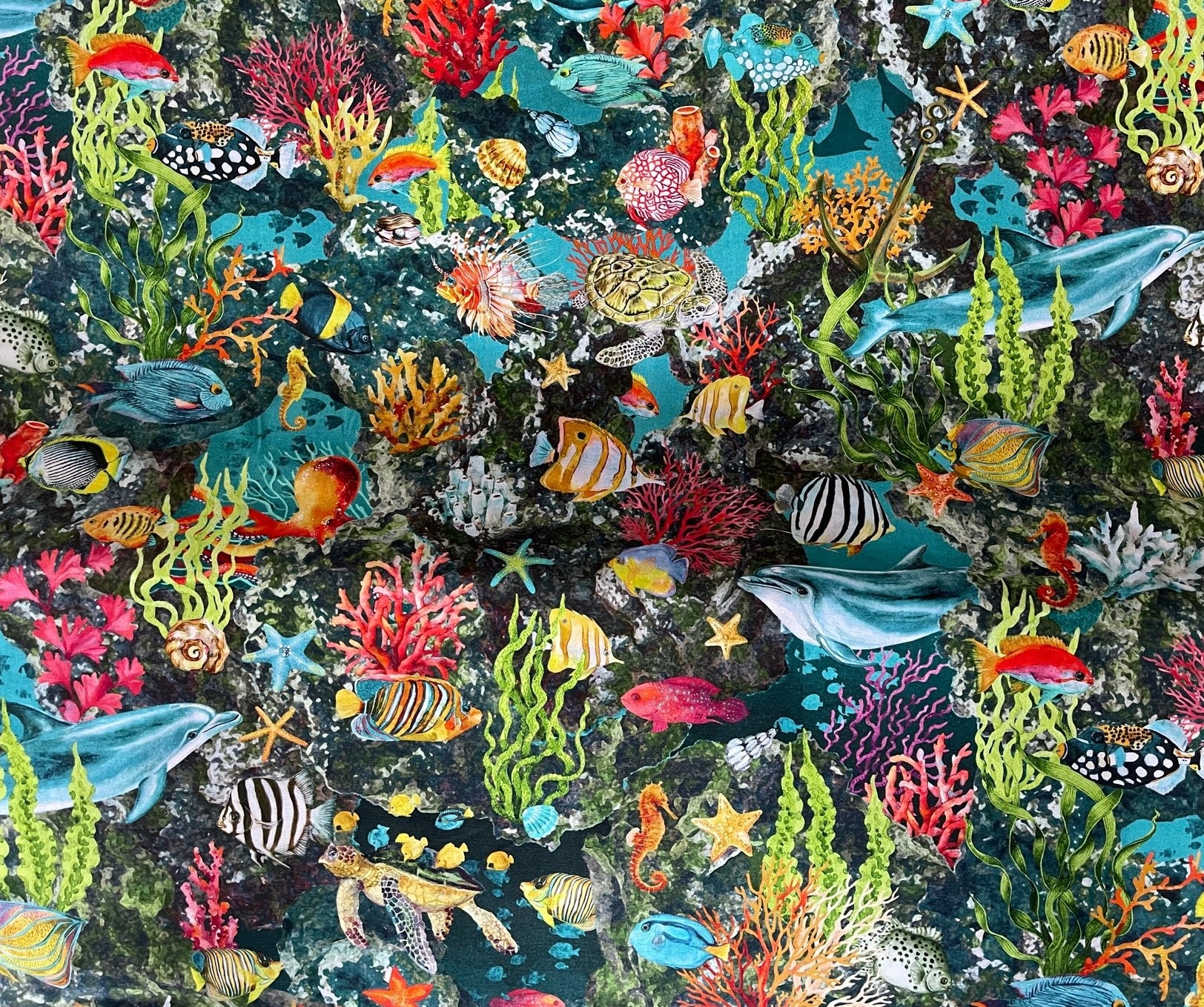 Hawaiian Ocean Sea Life Dolphins Coral Reef Medical Scrub Top Unisex S ...