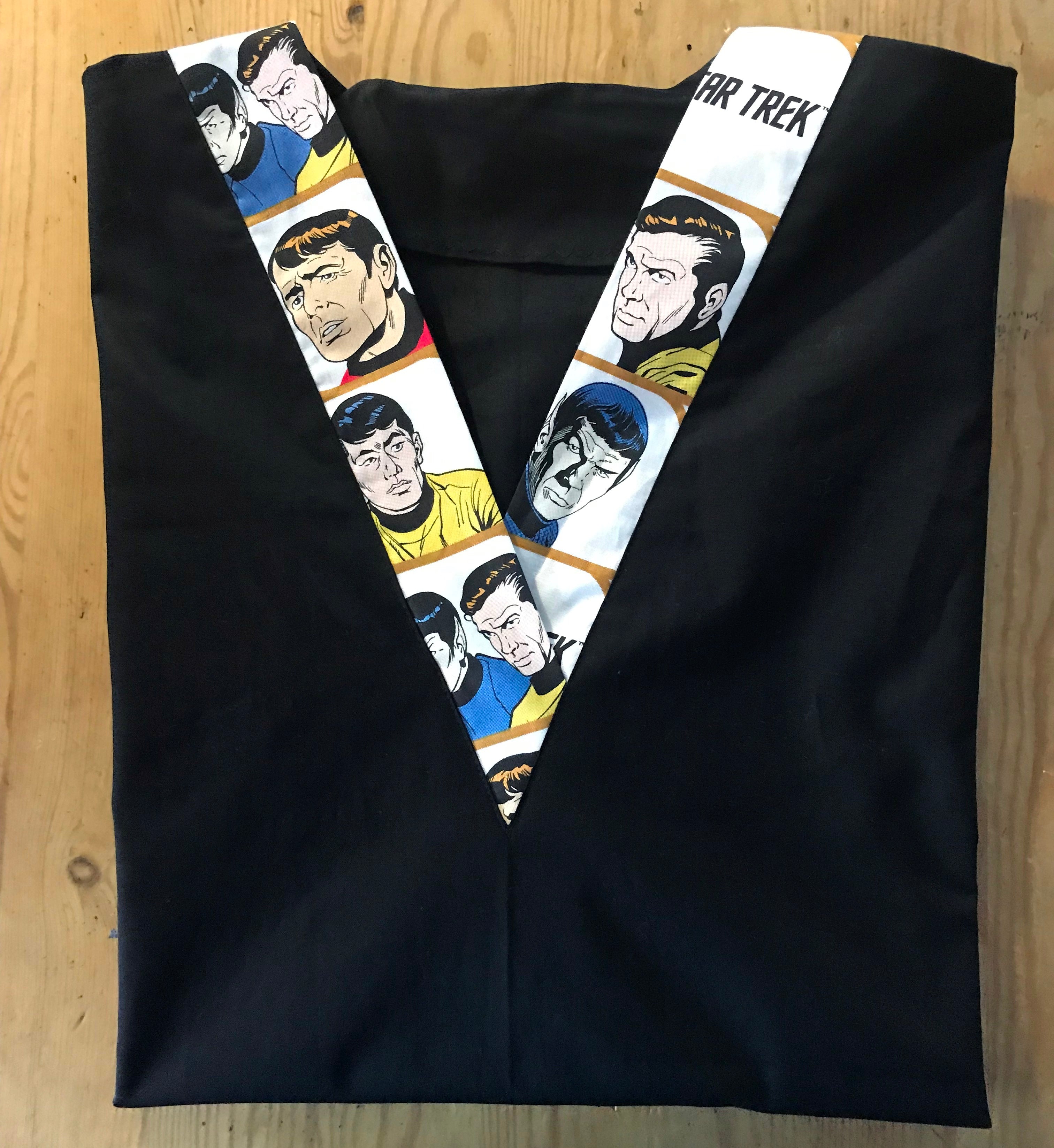 Solid Black Scrub Top with Star Trek Characters Fabric on *Neck Band ...